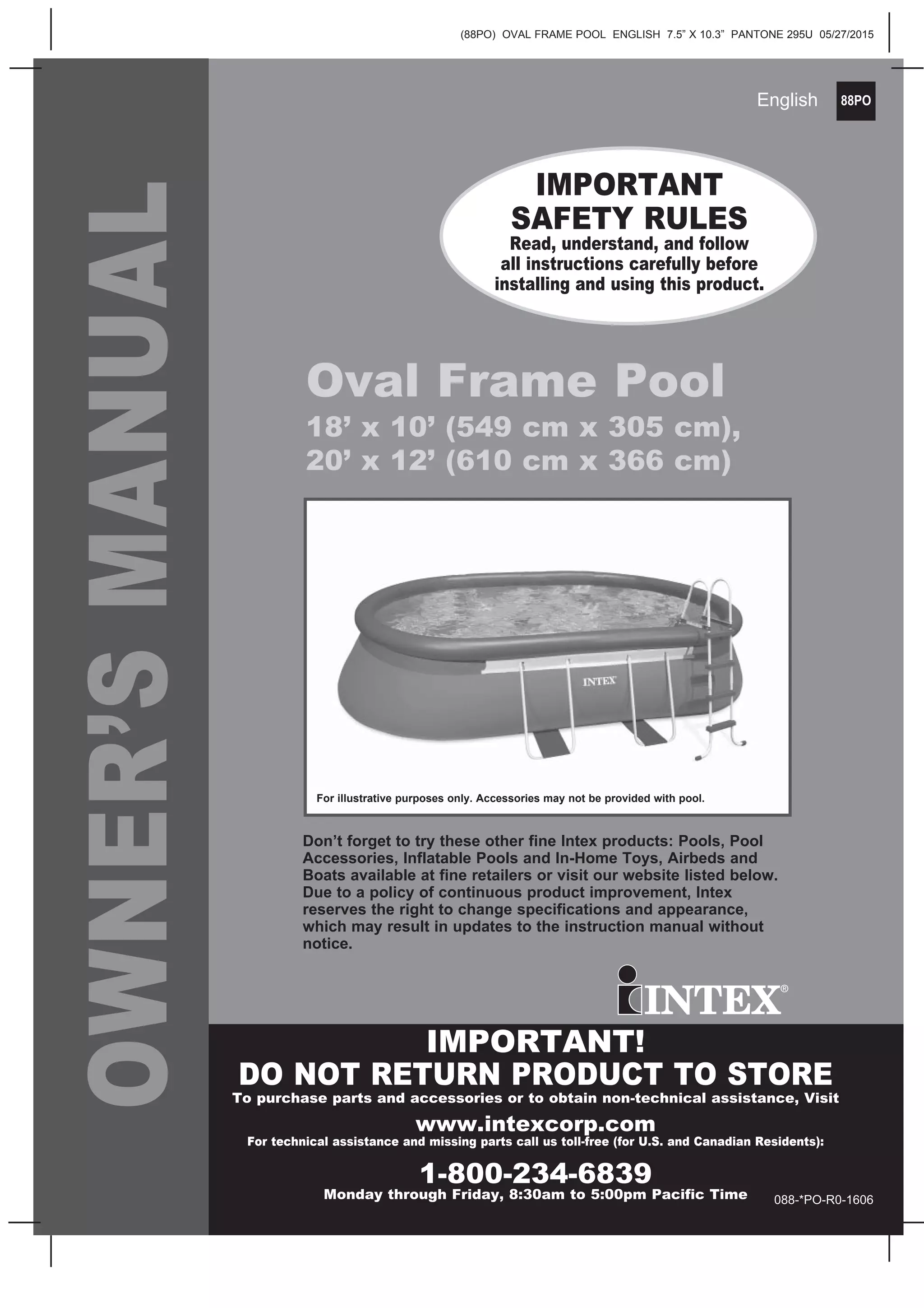 Intex oval swimming pool Manual for 18' x 10' and 20' x 12' Intex pools ...