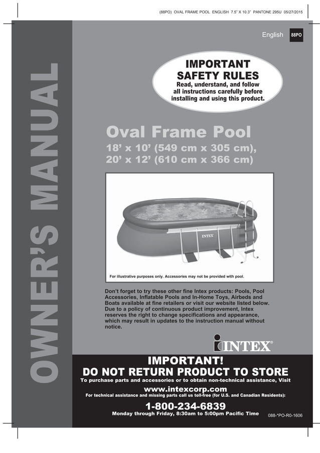 Intex oval swimming pool Manual for 18' x 10' and 20' x 12' Intex pools ...