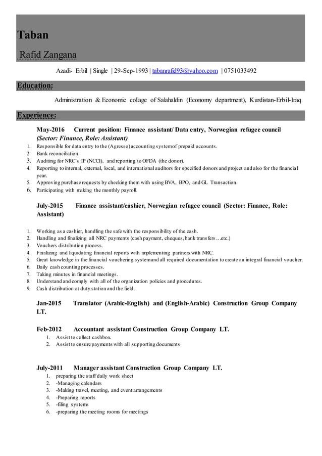 Taban C.V | DOCX | Business Accounting & Finance | Business