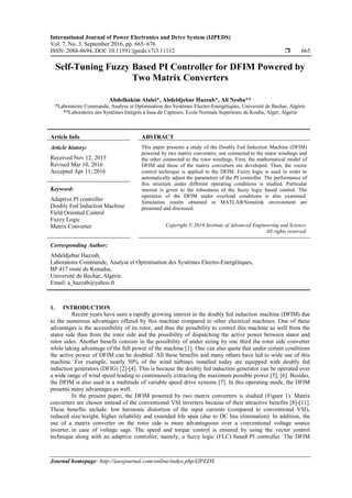 Self-Tuning Fuzzy Based PI Controller for DFIM Powered by Two Matrix Converters | PDF