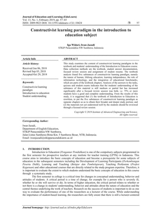 Constructivist learning paradigm in the introduction to education subject | PDF | Education ...