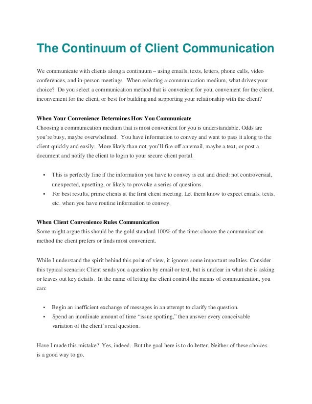 The Continuum of Client Communications