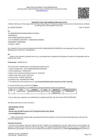 EPFO Code Number for SHIV HUMAN RESOURCE SERVICES | PDF