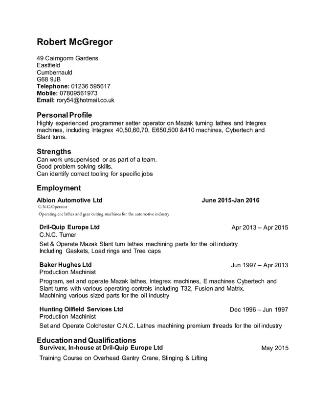 Robert McGregor CV | PDF