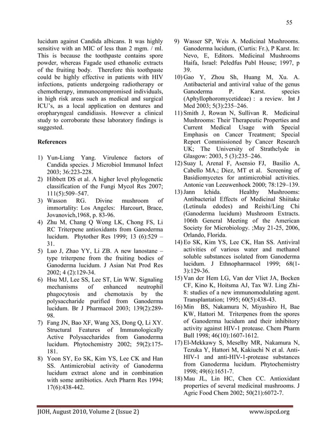 Antifungal activity of a toothpaste containing Ganoderma lucidum ...