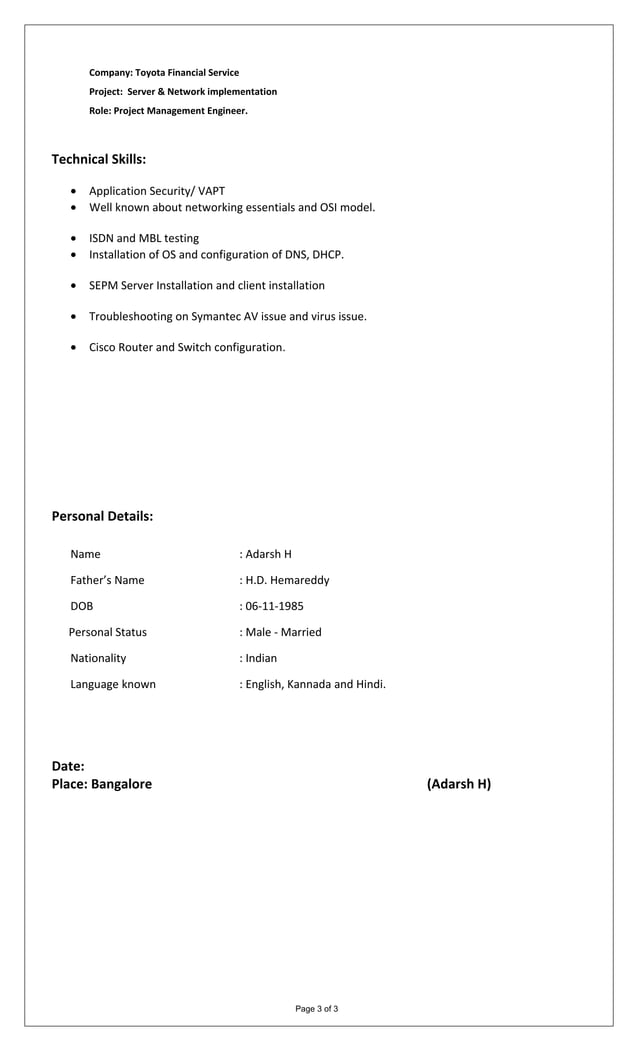 Adarsh Resume ISO27001 | DOC | IT and Internet Support | Internet