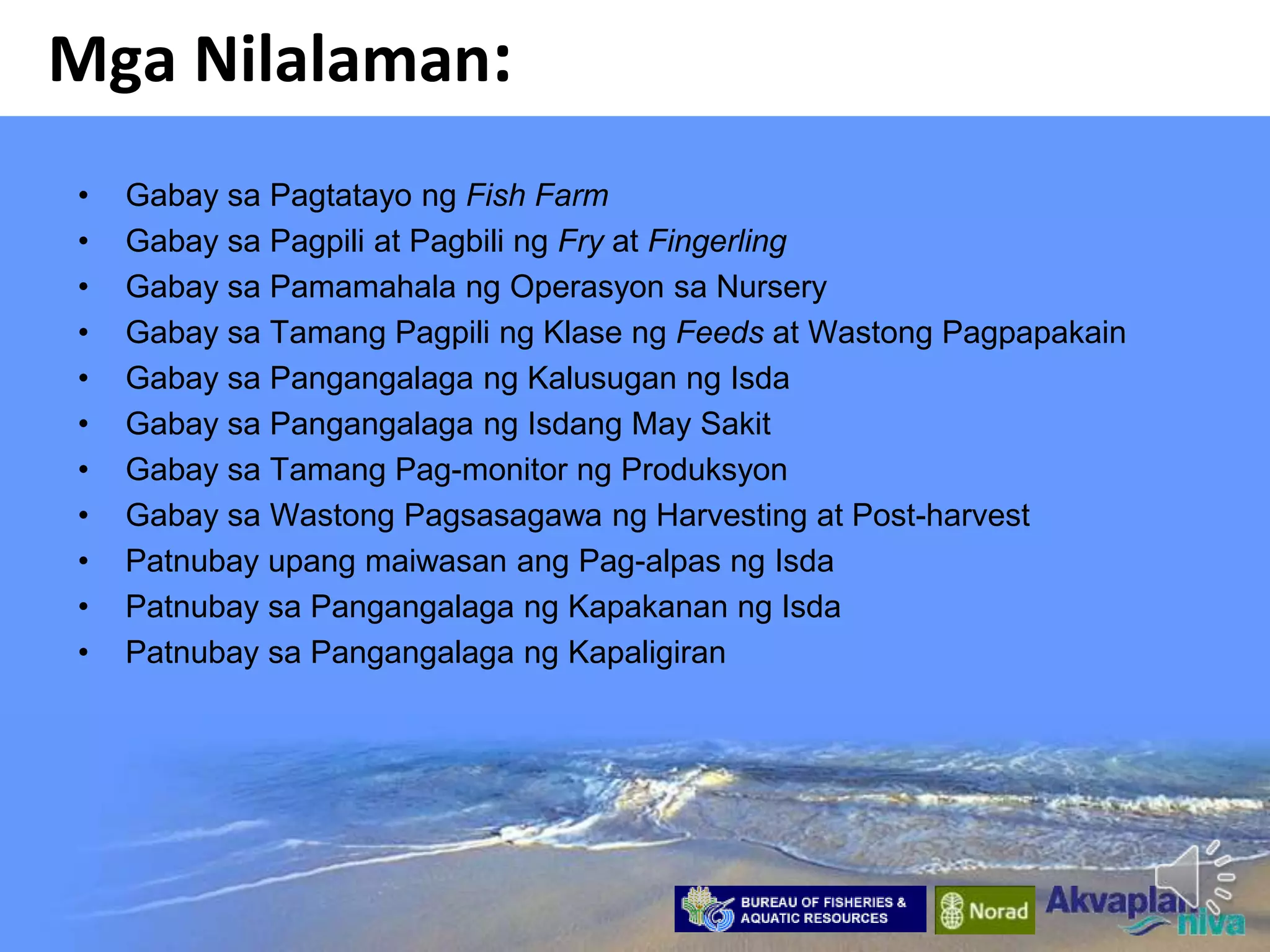 Better management Practices for aquaculture parks (tagalog) | PPT