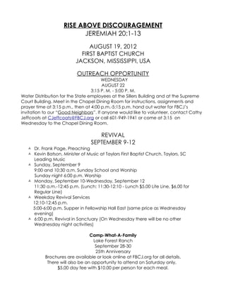 08 August 19, 2012 Jeremiah 20;1 13 Rise Above Discouragement | PDF