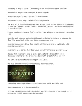 08 August 19, 2012 Jeremiah 20;1 13 Rise Above Discouragement | PDF