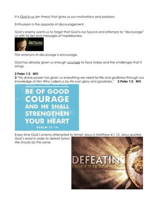 08 August 19, 2012 Jeremiah 20;1 13 Rise Above Discouragement | PDF