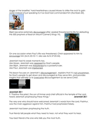 08 August 19, 2012 Jeremiah 20;1 13 Rise Above Discouragement | PDF