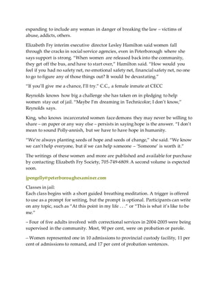 Writer teaches female inmates how to express their fears and ...