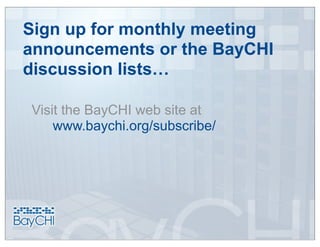 2012_08 BayCHI Welcome Slides | PPT
