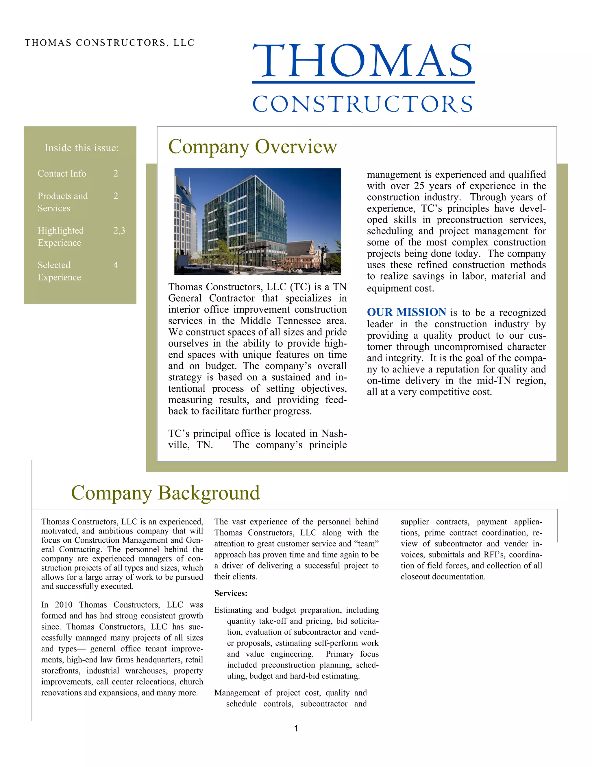 Thomas Constructors - Company Brochure | PDF