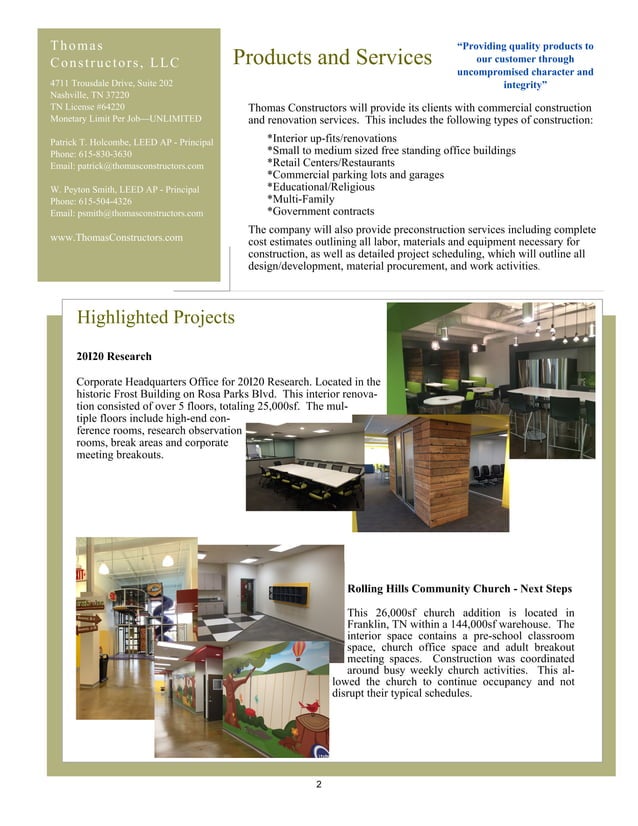 Thomas Constructors - Company Brochure | PDF