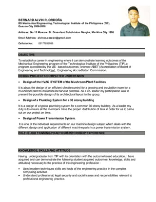 Resume Sample Format For Ojt