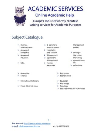 SUBJECT CATALOGUE & LEVEL OF SUPPORT | PDF