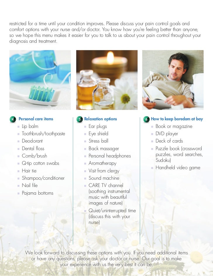 Exempla St. Joseph Hospital: Pain and Comfort Menu