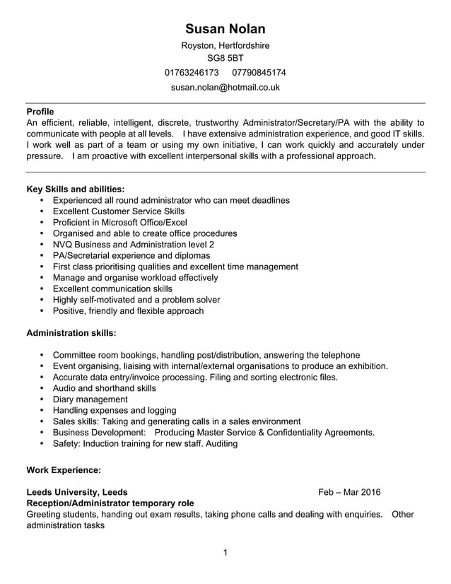 SUSAN NOLAN CV MARCH 2016 | PDF