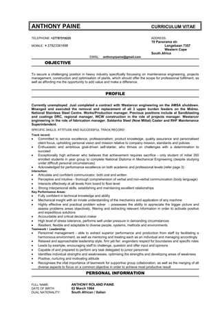 ANTHONY PAINE - cv2016 | PDF