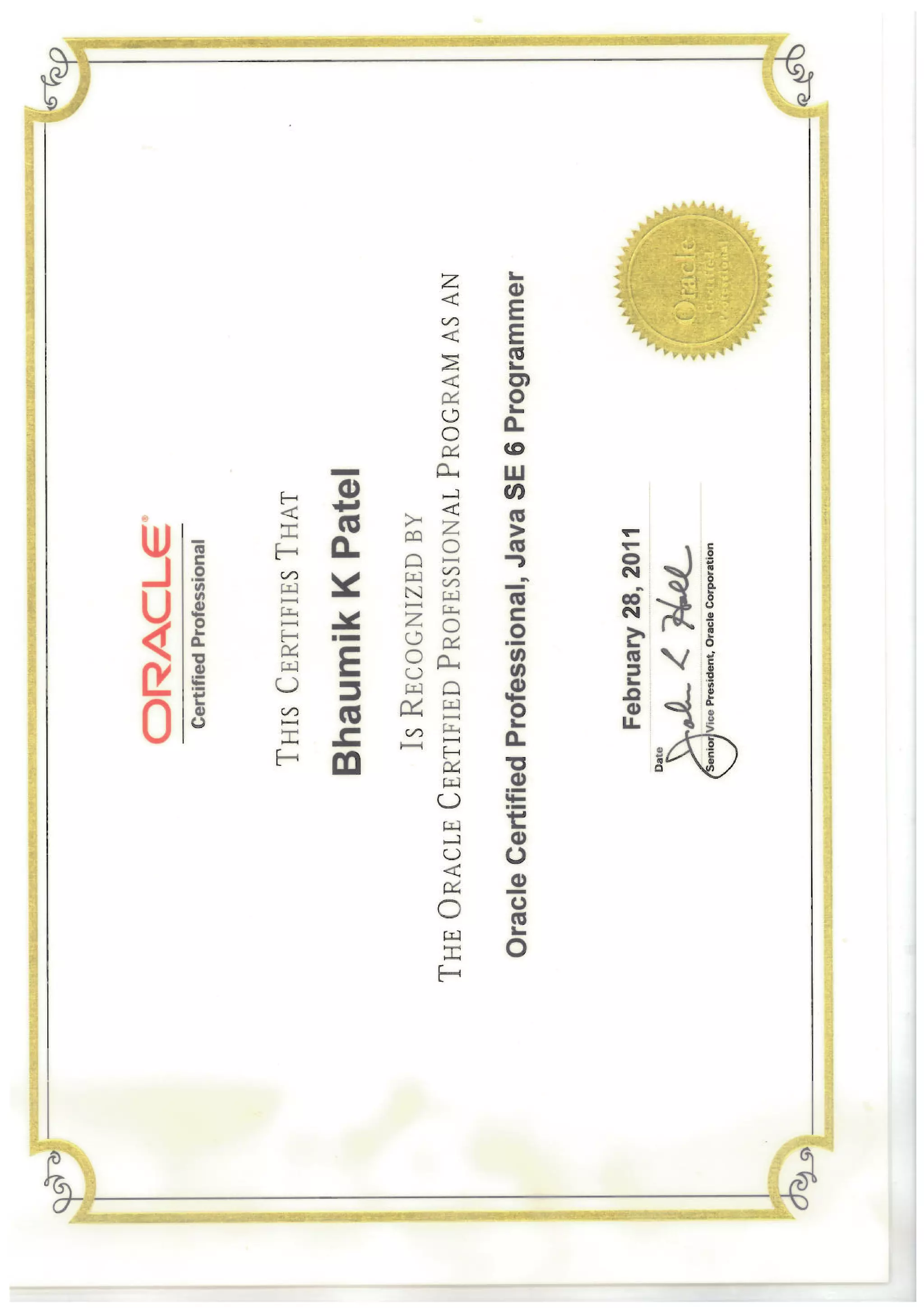 Oracle Certificate | PDF