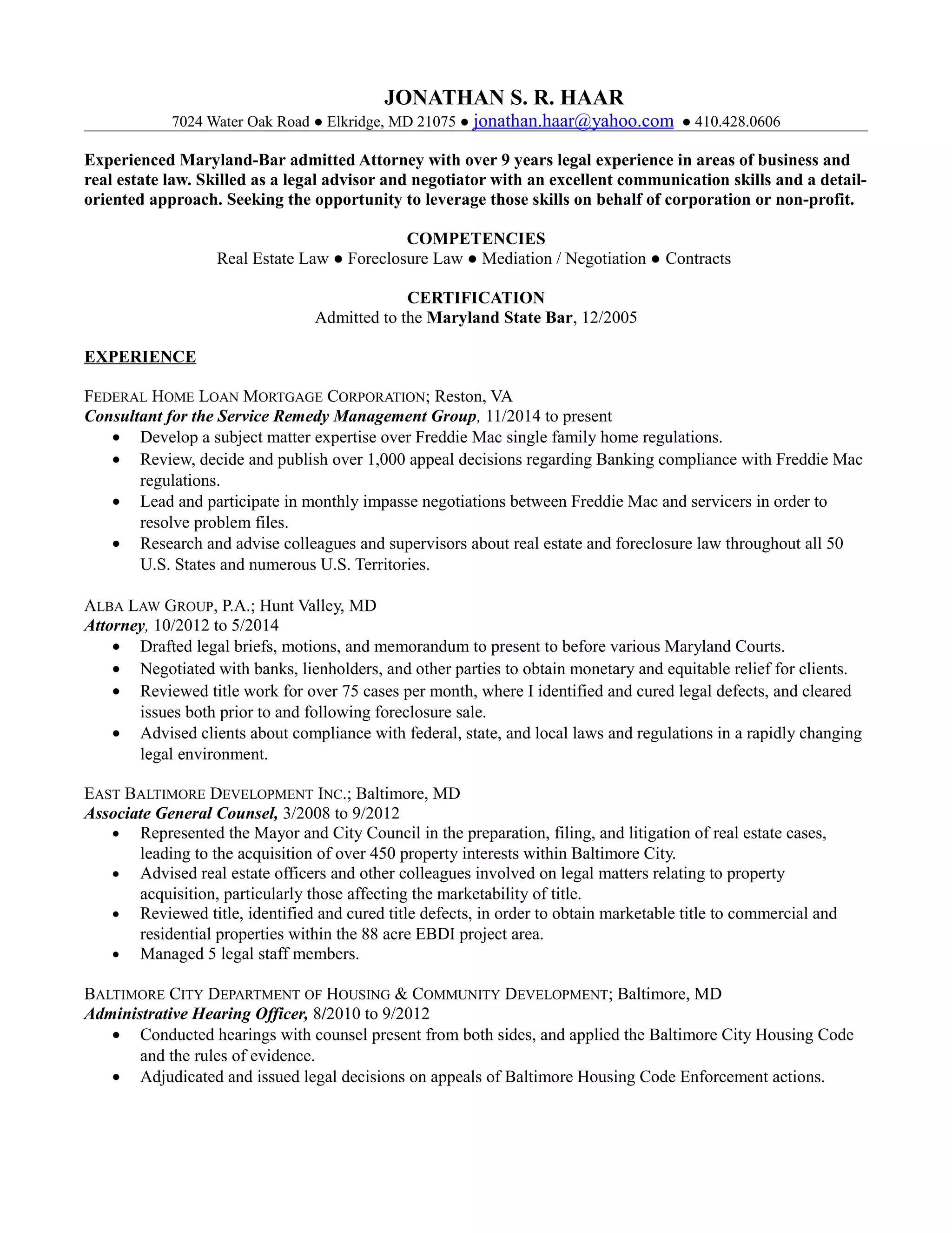 Jonathan Haar 2015 Resume | DOC