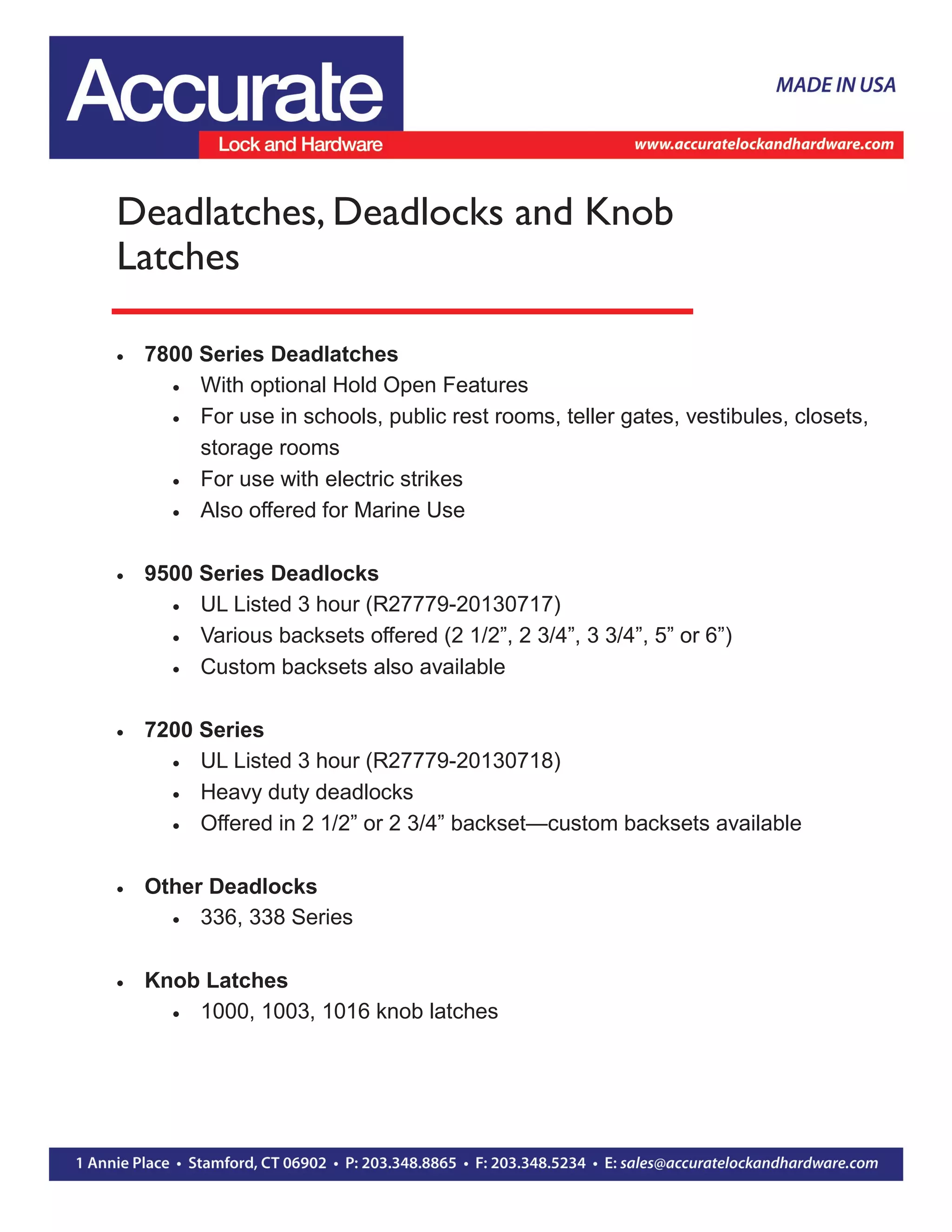 Deadlatches, deadlocks, knob latches | PDF