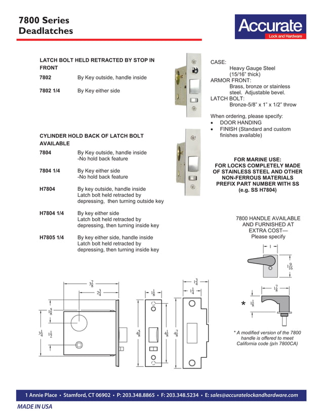 Deadlatches, deadlocks, knob latches | PDF