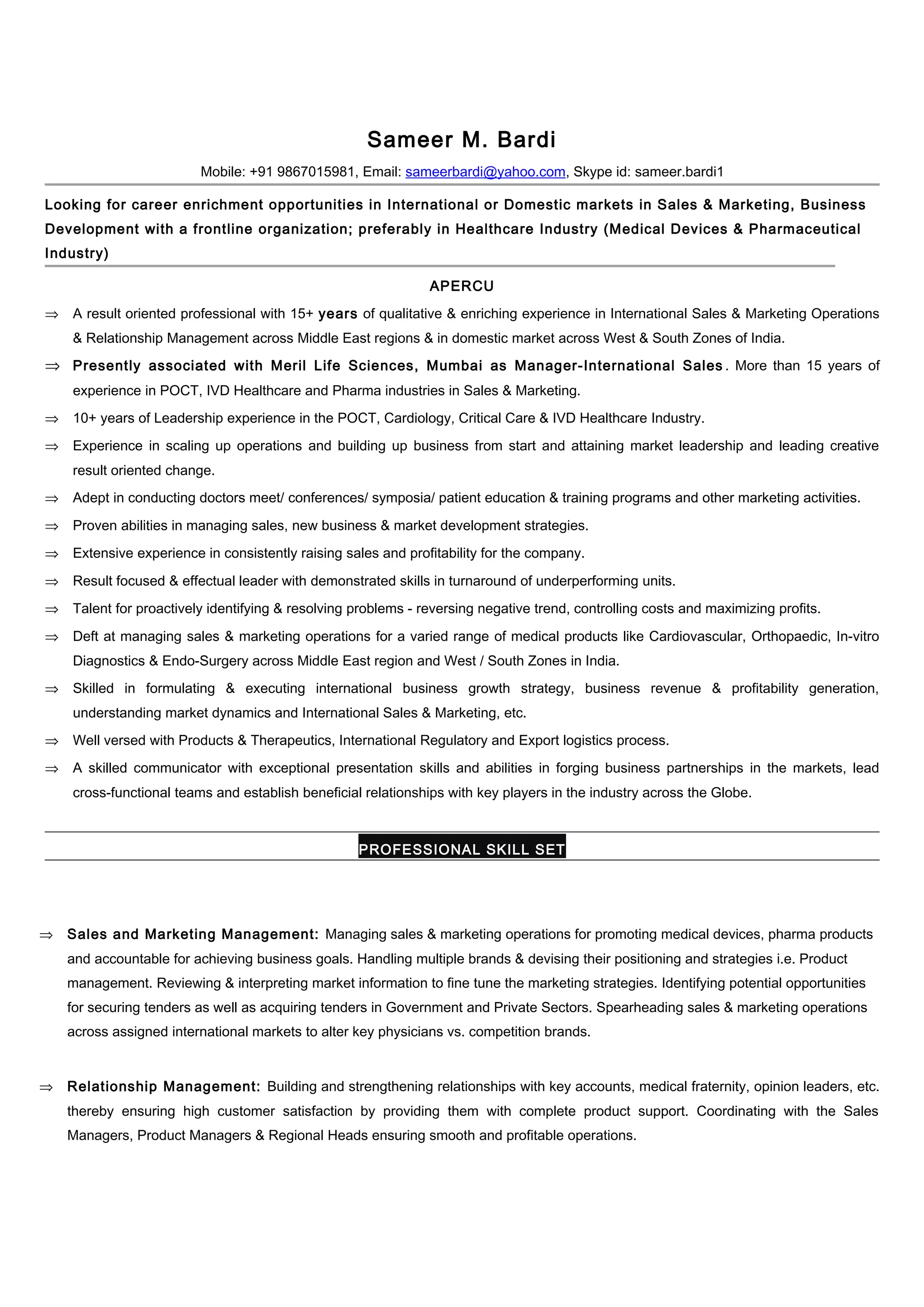 Resume Sameer M Bardi | PDF