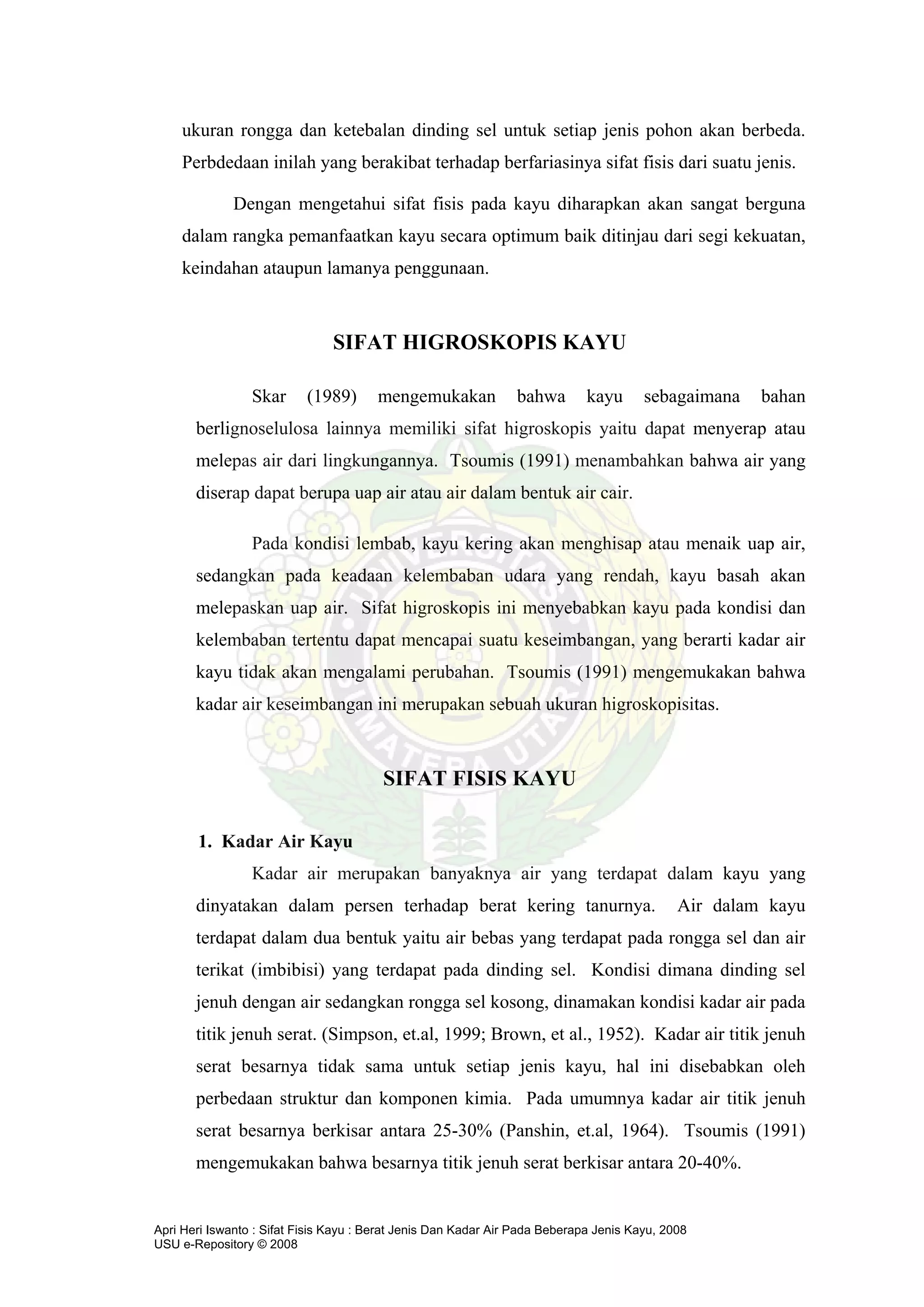 SIFAT FISIS KAYU, BERAT JENIS DAN KADAR AIR | PDF