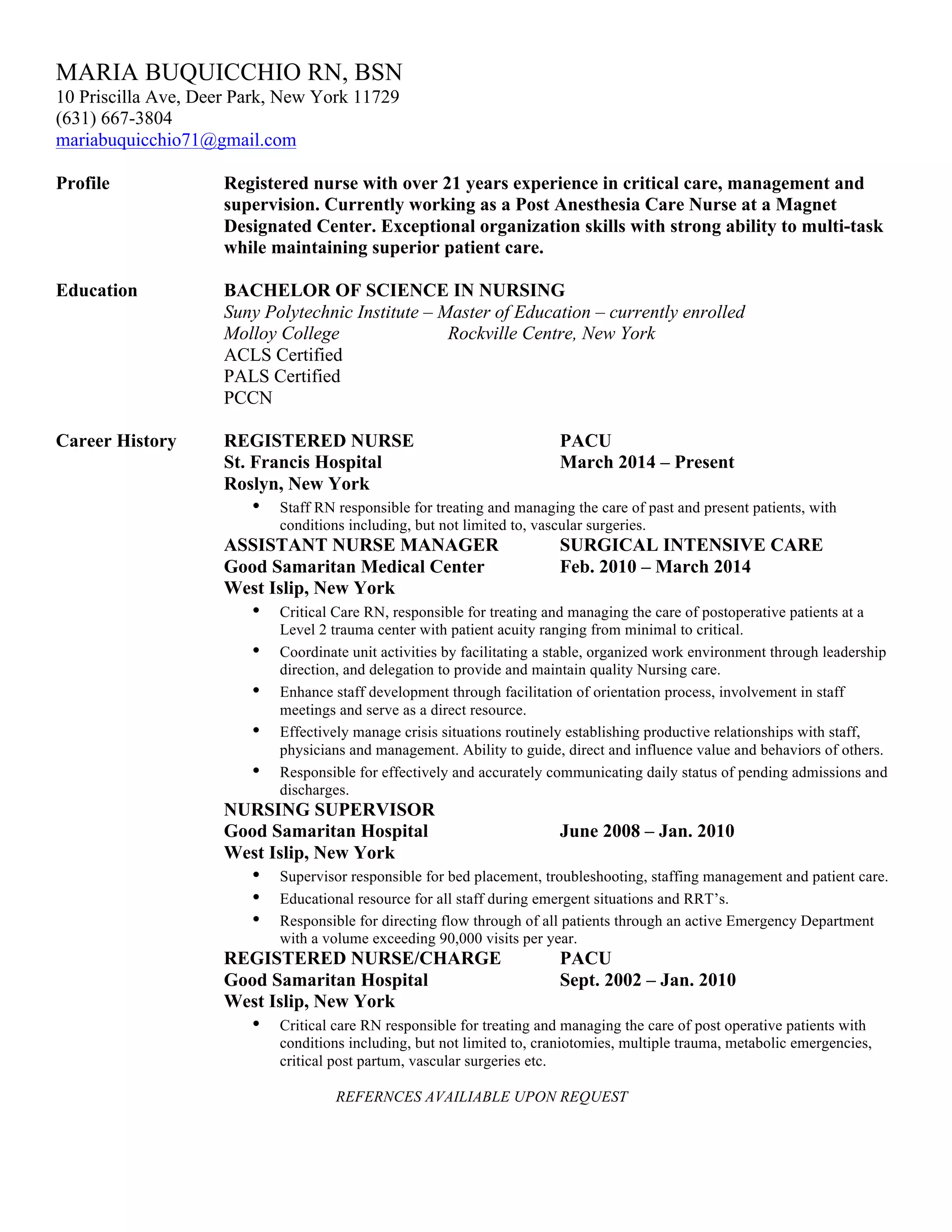 maria buquicchio resume 2015 | PDF