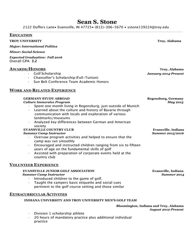 Sean Resume 2016 | PDF | College Education | Education