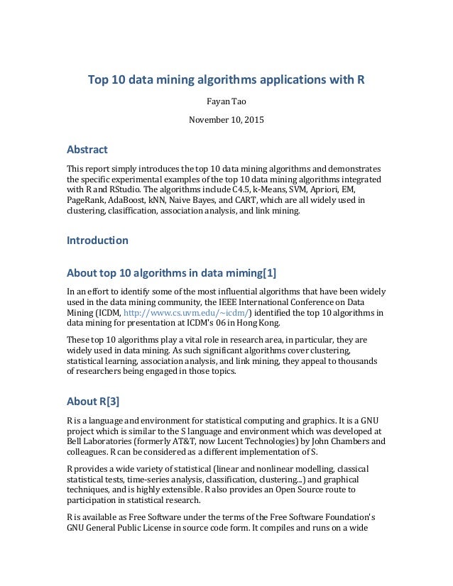 Tao Fayanreport On Top 10 Data Mining Algorithms Applications With R
