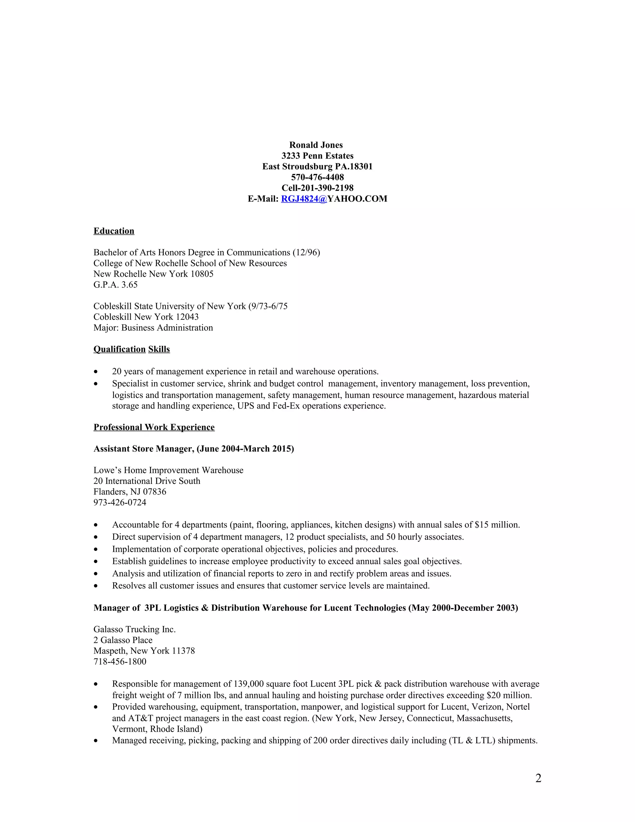 Ronald Jones Resume new cover letter | DOC