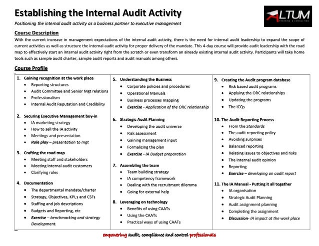 Establishing the Internal Audit activity