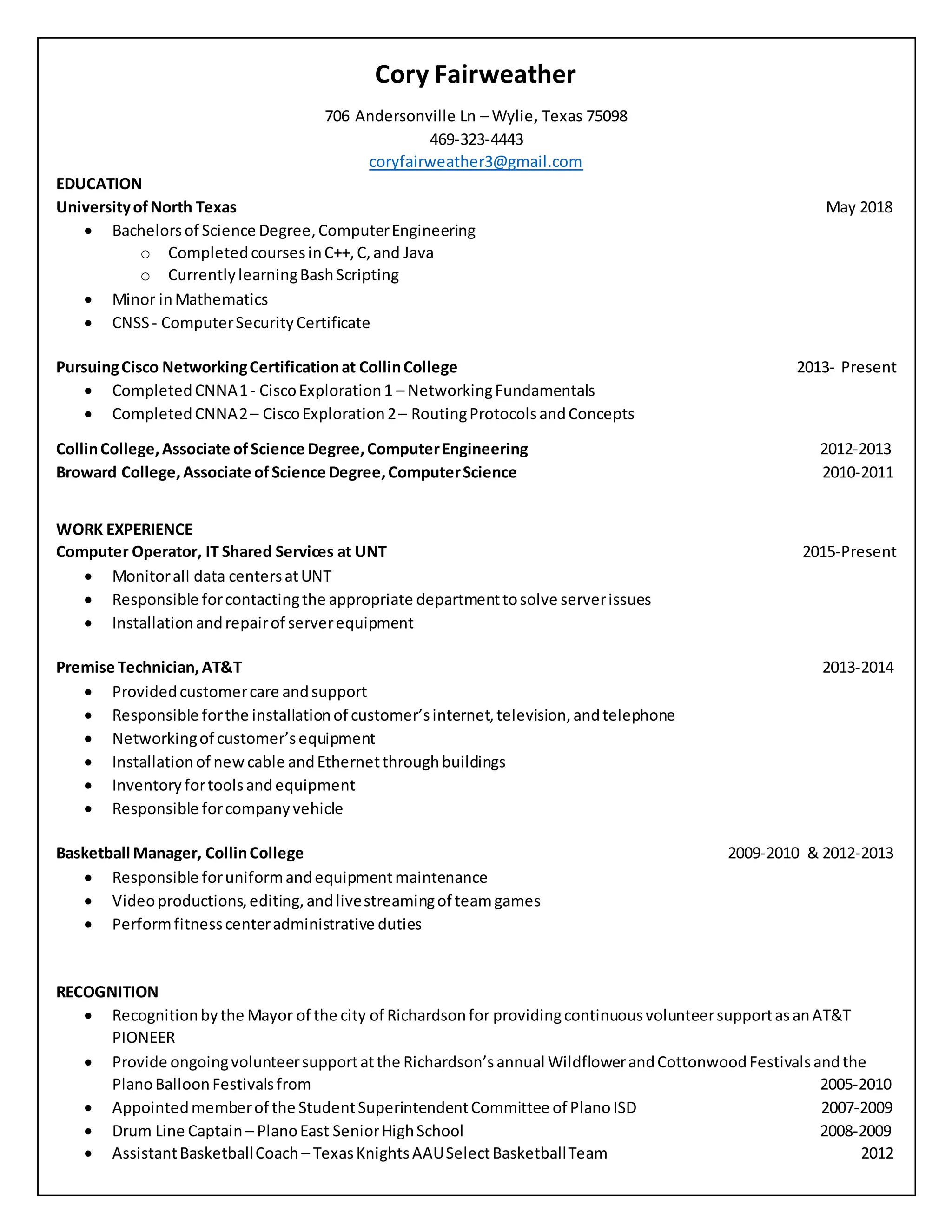 Cory's Resume | DOCX