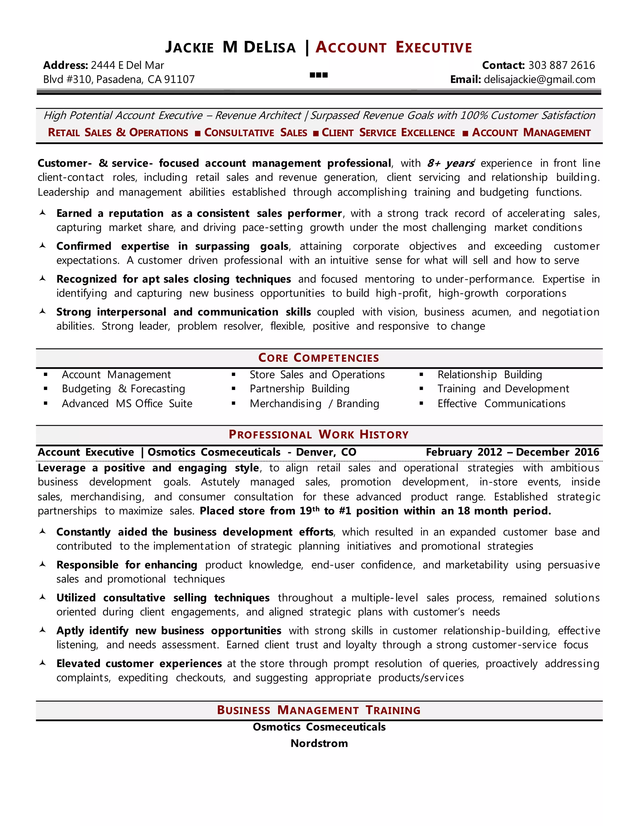 Jackie_MDeLisa_-_New_Resume1 | DOCX | Sales | Business