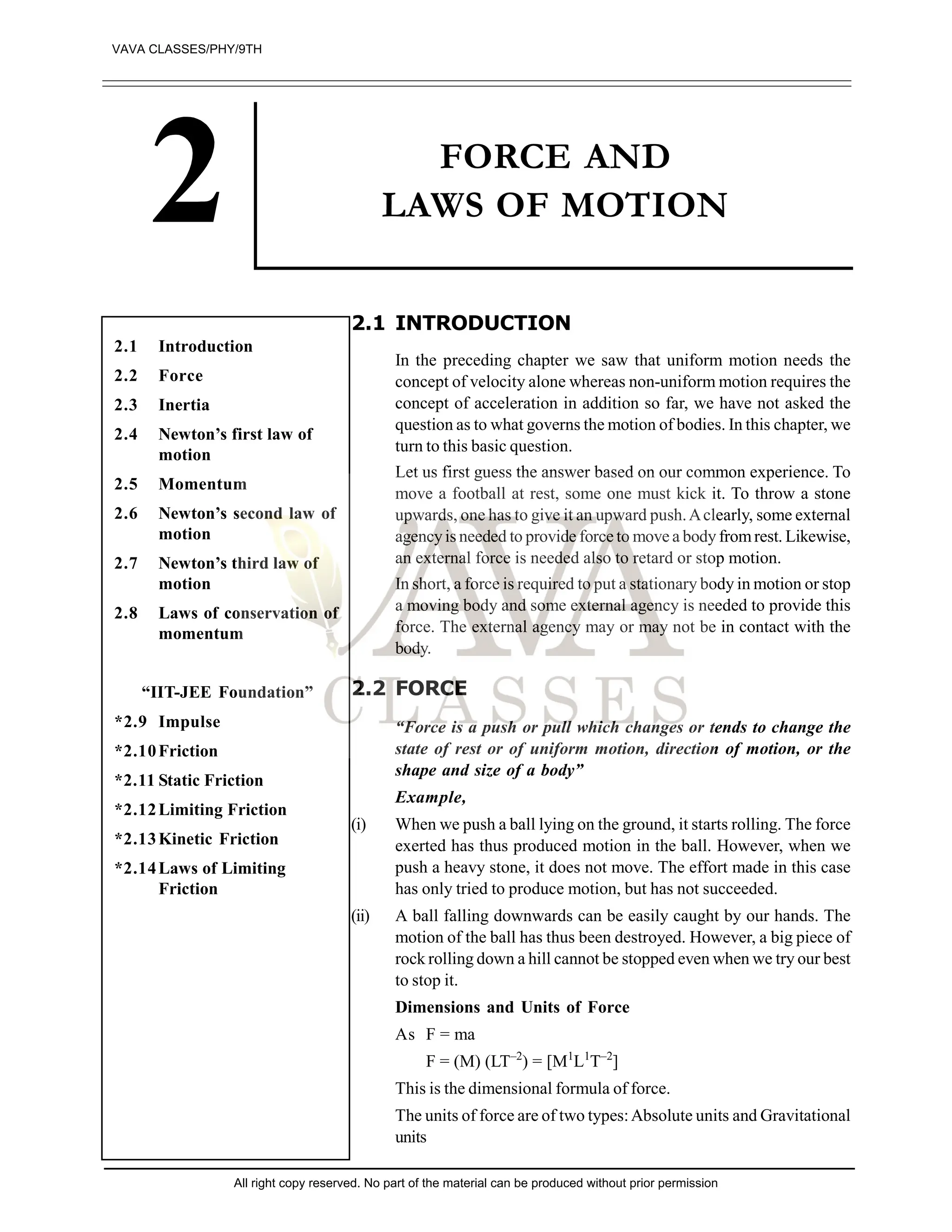 Force & Laws of Motion Class 9 Science Chapter- NCERT PDF Download | PDF