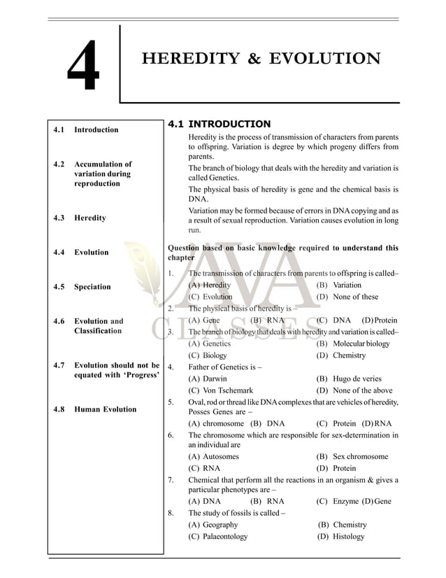 Heredity and Evolution class 10 Science Study Material pdf download | PDF