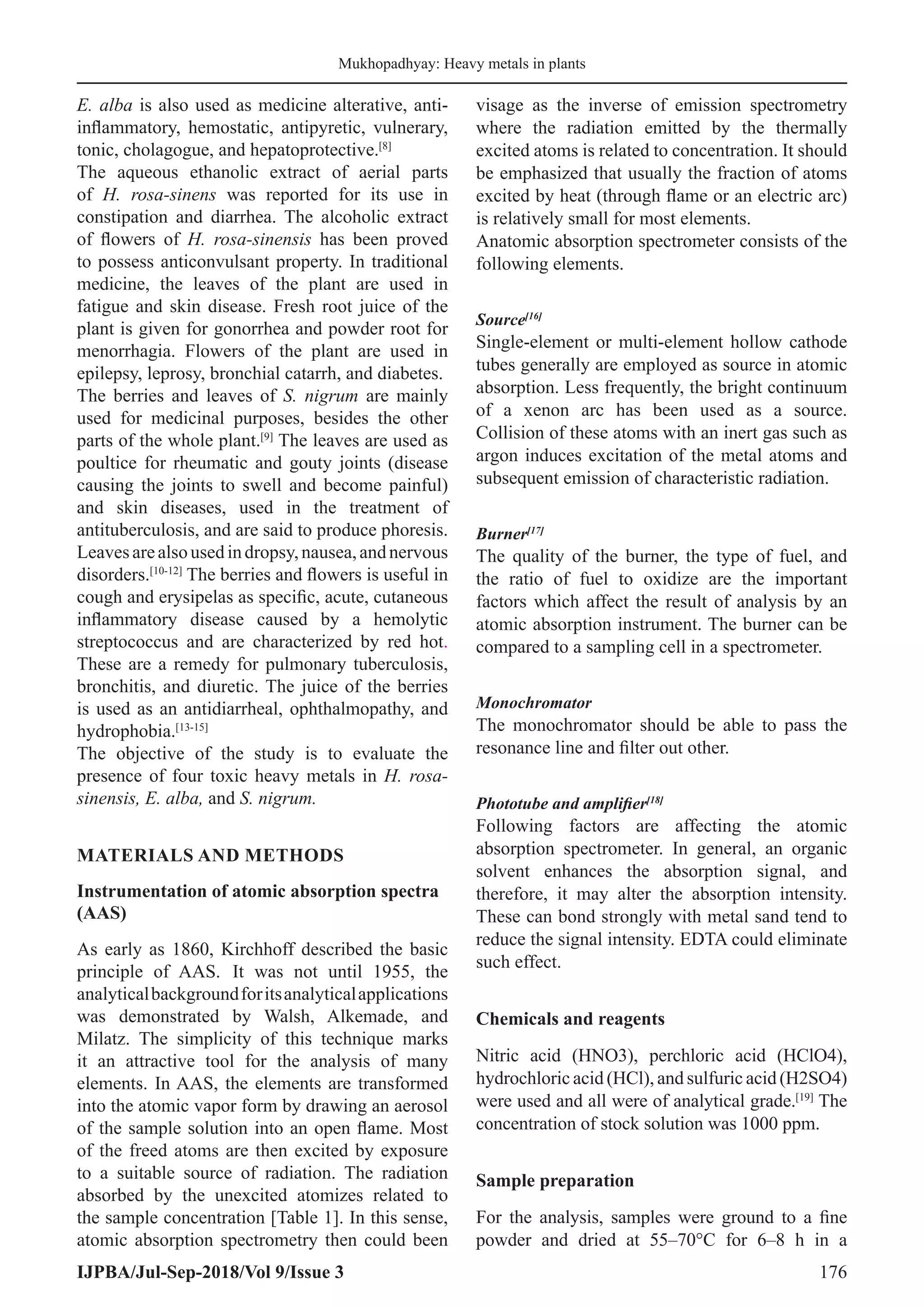 Atomic Spectroscopy Analysis of Heavy Metals in Plants | PDF