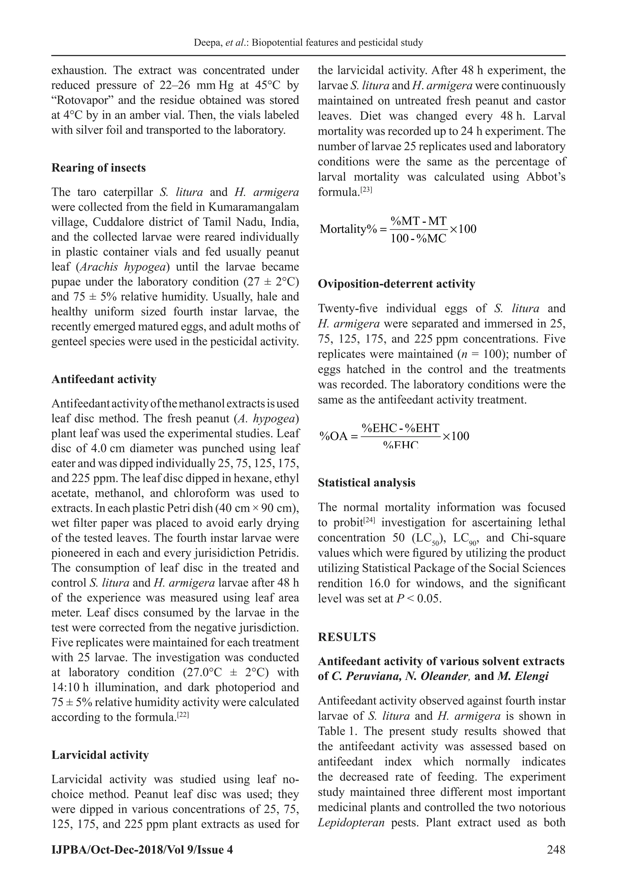 Biopotential Features and Pesticidal Study of Cascabela peruviana ...
