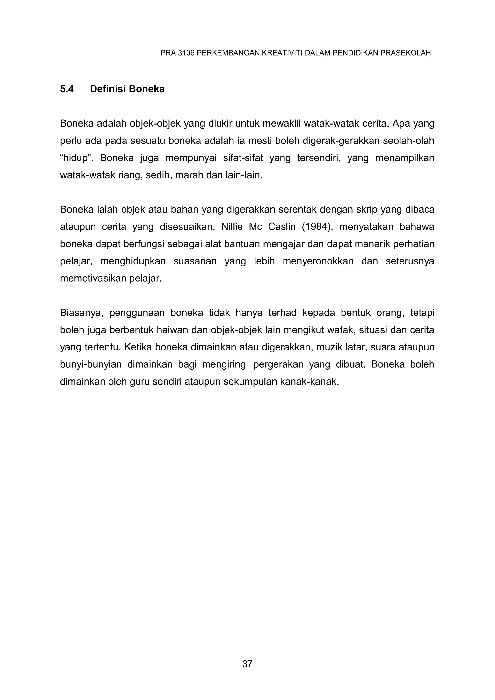 PRA 3106 Perkembangan Kreativiti Kanak-kanak | DOC