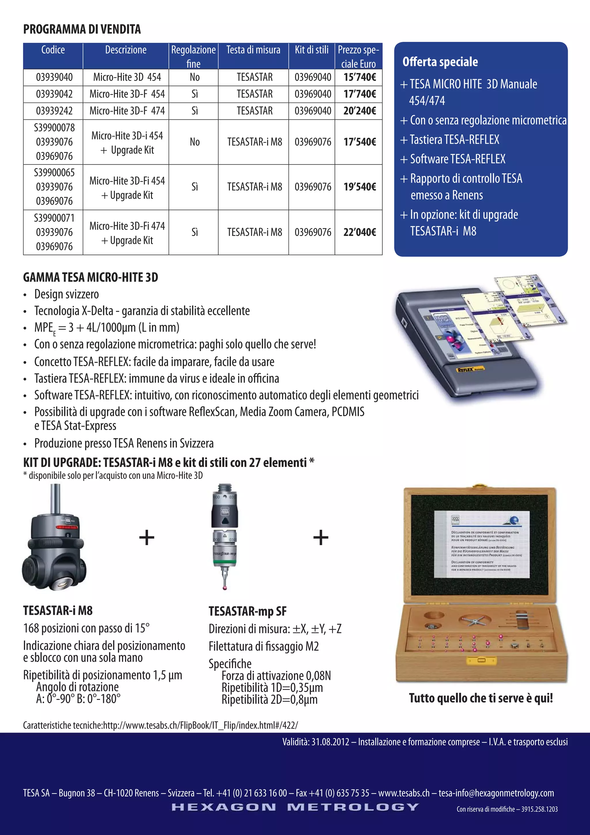 TESA offerta promozionale Micro Hite 3D manuale 454/474 | PDF