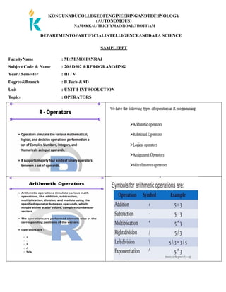 Fundamentals of R programming - Introduction | PDF