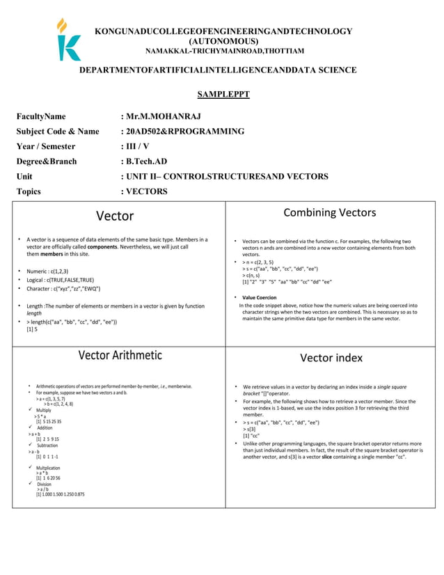 Fundamentals of R programming - Introduction | PDF