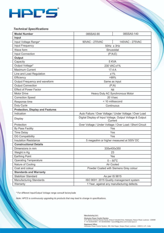 Servo Voltage Stabilizer 5kVA Single Phase | PDF