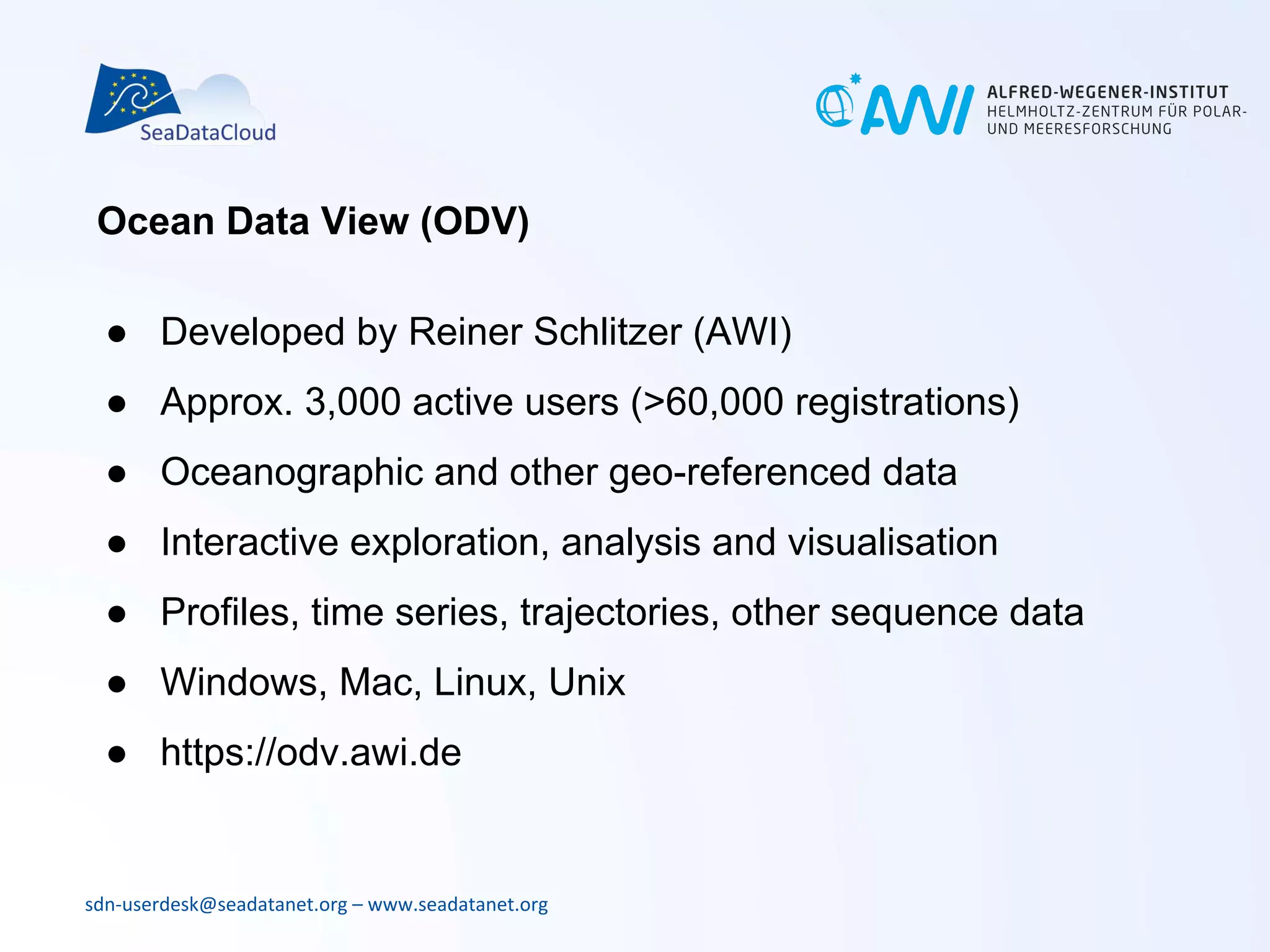 SeaDataCloud - Ocean Data View software and the cloud | PPT
