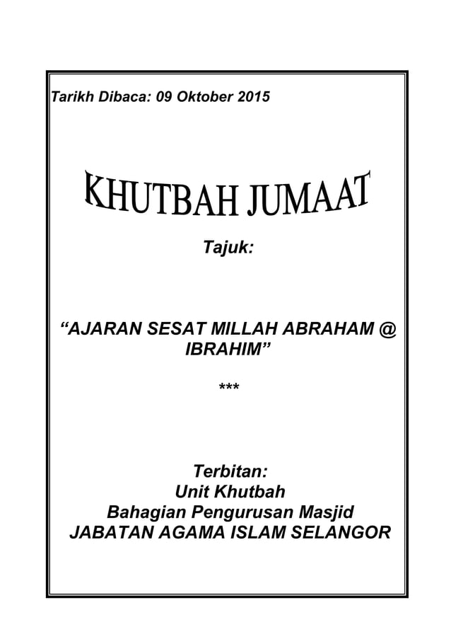 Khutbah Jumaat 9 Oct - Ajaran millah Ibrahim | PDF
