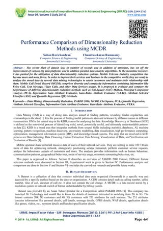 Performance Comparison of Dimensionality Reduction Methods using MCDR | PDF