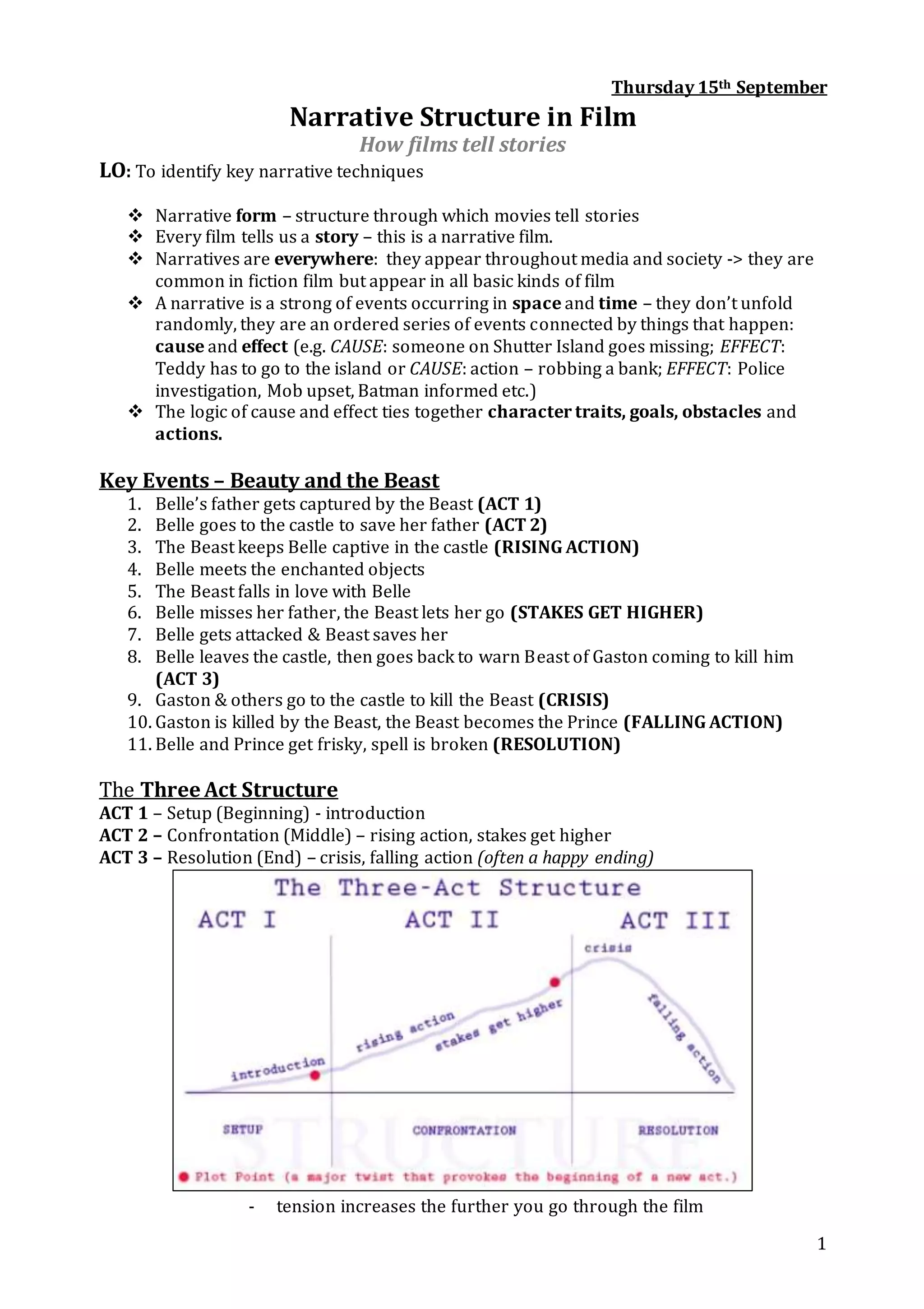 Narrative Structure In Films - Lesson Notes | DOCX